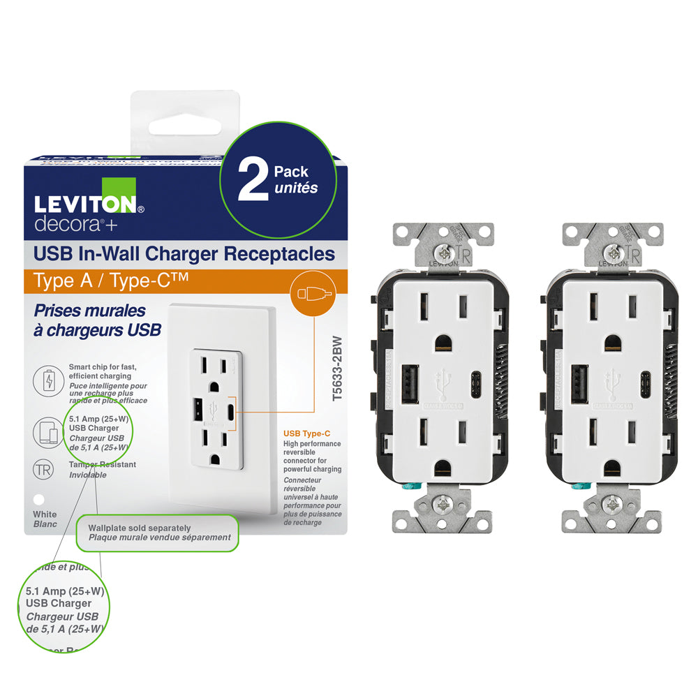 Leviton Type-A & Type-C USB Charger with 15A Tamper-Resistant Receptac ...